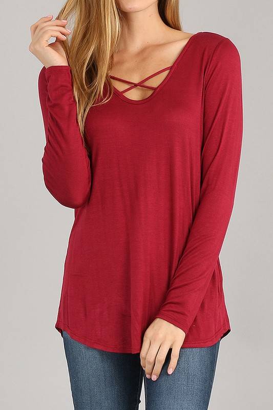 Long Sleeve Criss Cross Top Amber Marie And Company