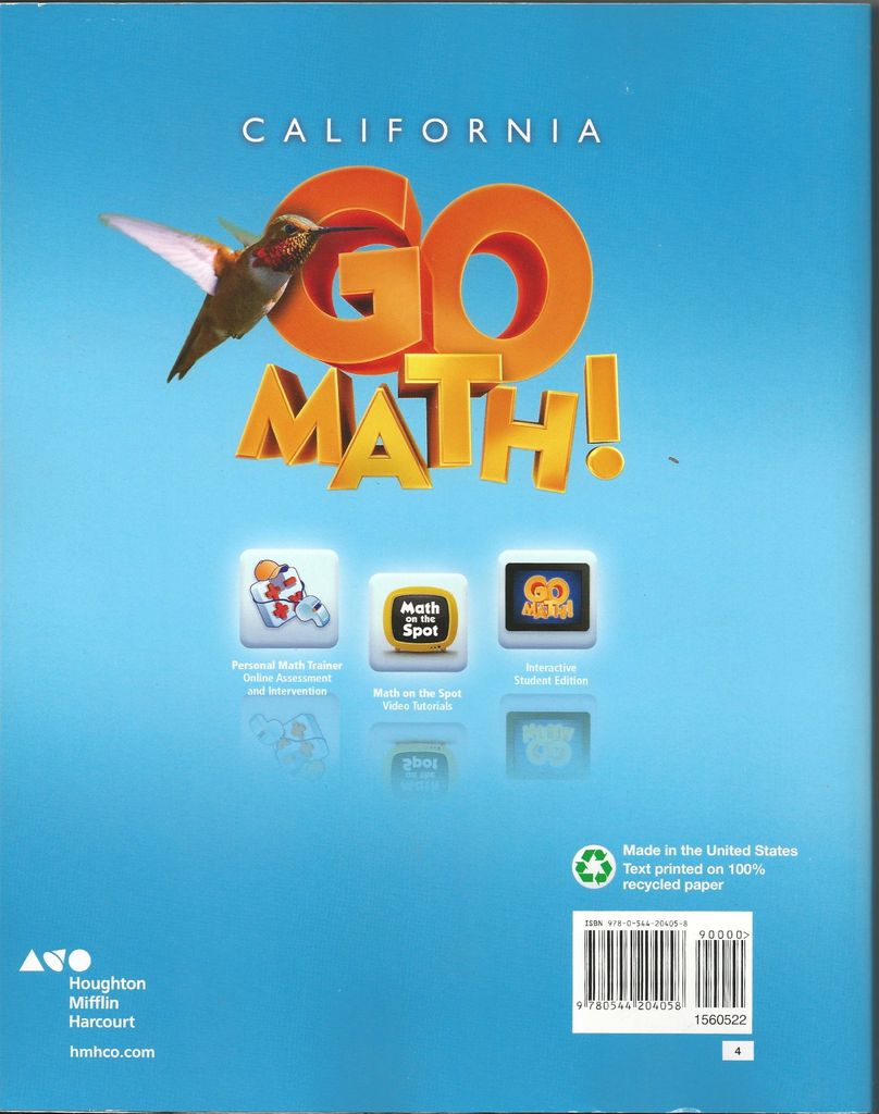 Houghton Mifflin Harcourt Go Math California Student Edition Grade 4