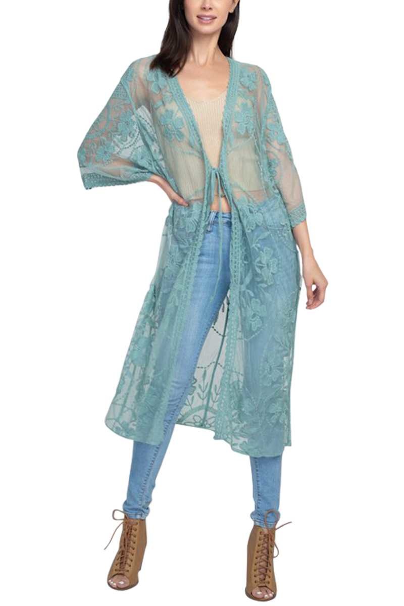 Ocean Lace Tie Front Kimono Cardigan Cactus Creek