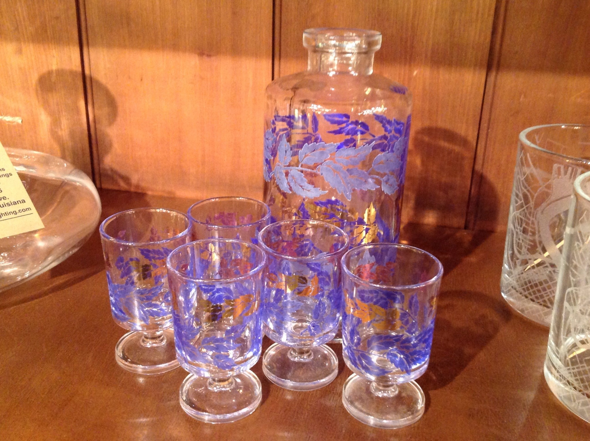 Blue Cordial Glasses And Bottle Candc Mercantile
