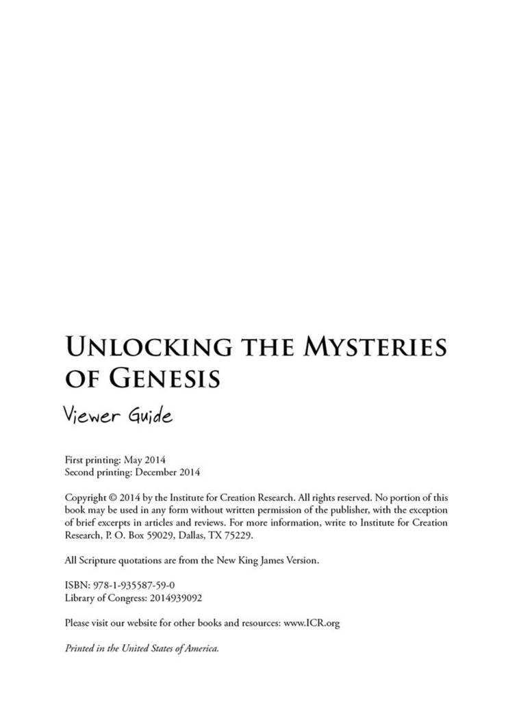 Unlocking the Mysteries of Genesis Viewer Guide, by Institute for Creation Research - Institute ...