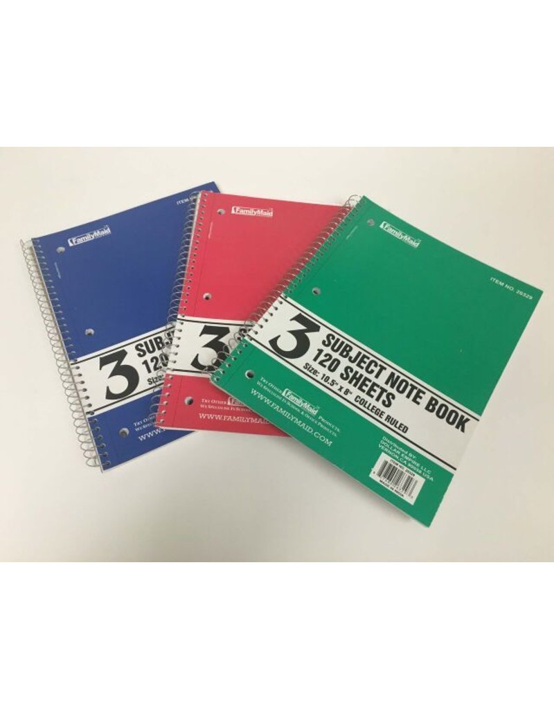 3 Subject Notebook College Ruled USA Discount Store