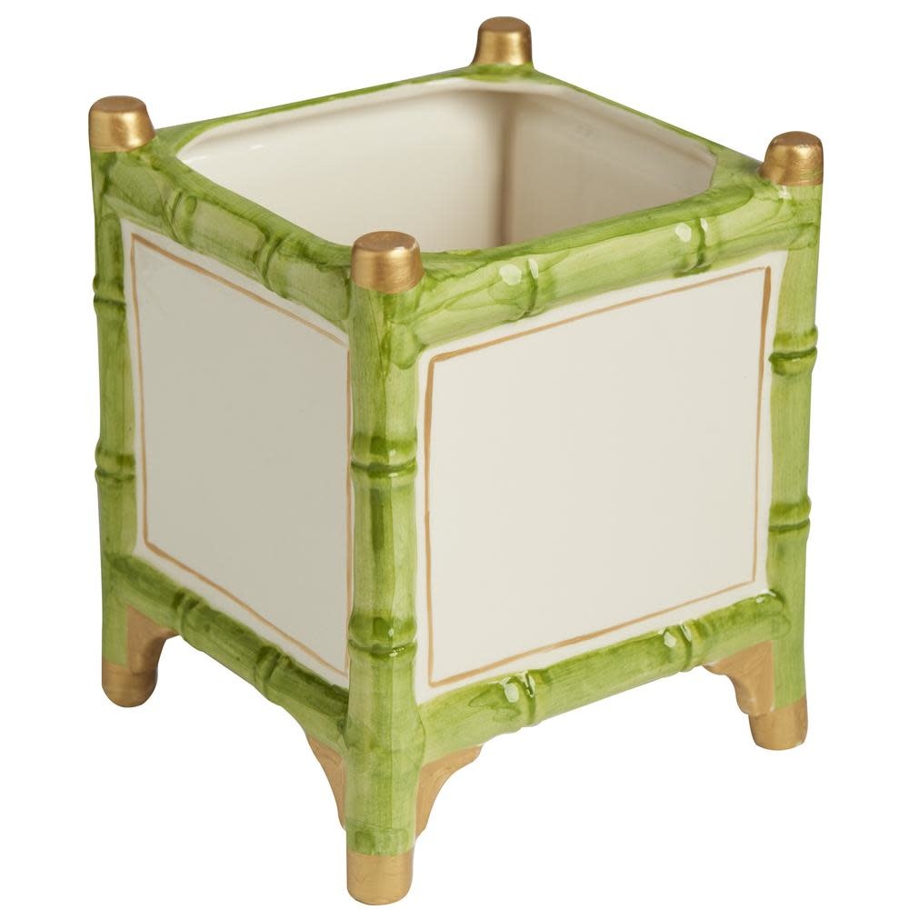 Cachepot - Bamboo - White, Green & Gold - Maze Home Store