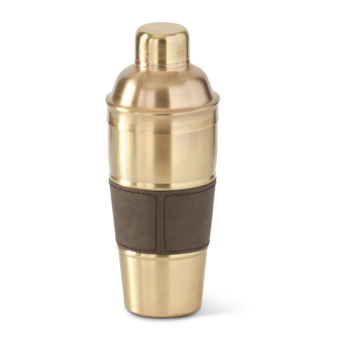Cocktail Shaker - Gold Metal with Brown Leather - 9.25" - Maze Home Store