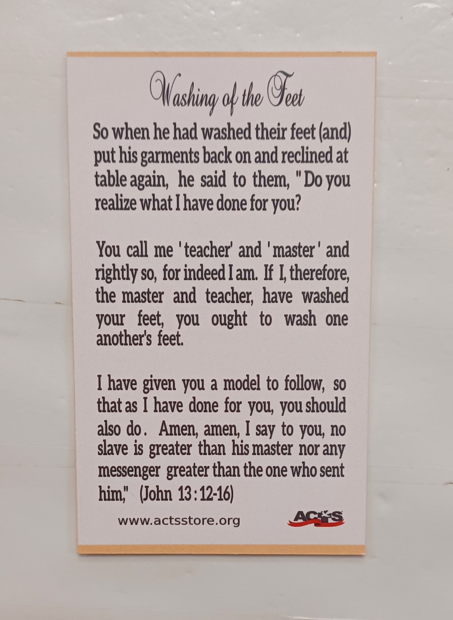 Footwashing Prayer Card - The ACTS Mission Store