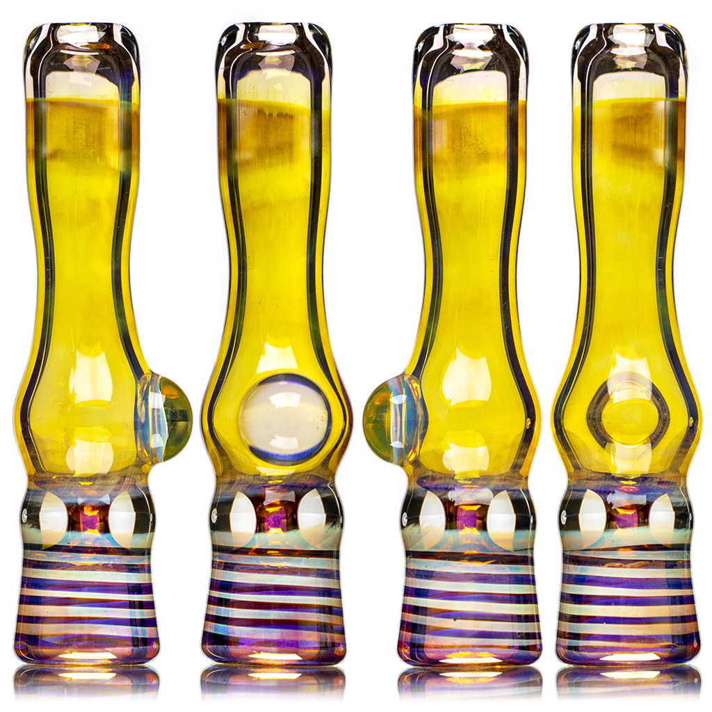 4" Gold Fume Glass Chillum with Fume Wrap Accented Bowl by KGC - Witch DR