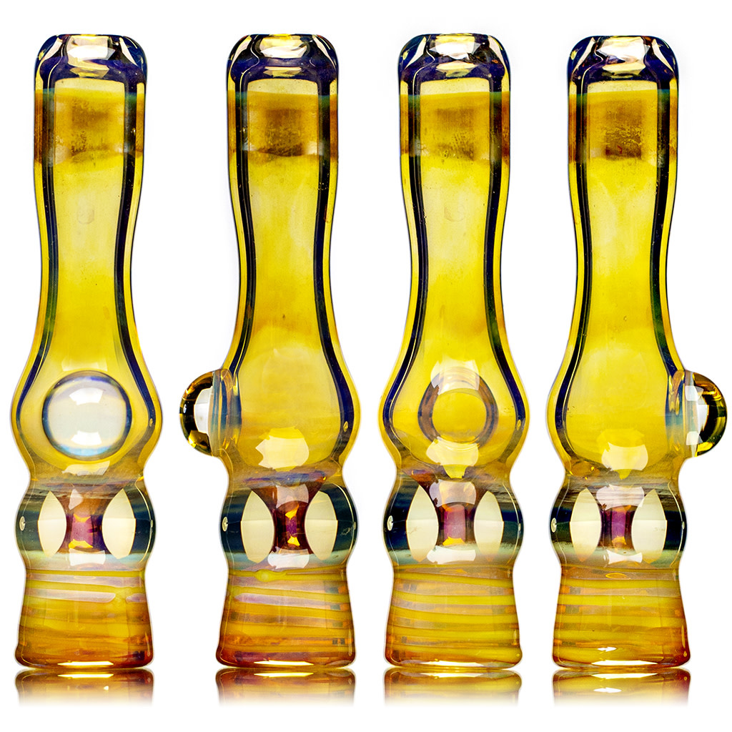 4" Gold Fume Glass Chillum with Yellow Wrap Accented Bowl by KGC - Witch DR