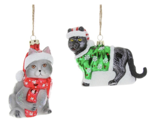Festive Kitty Ornament - - ivory & birch