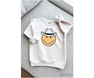 Cowboy Smiley Face Youth Graphic Sweatshirt - - ivory & birch