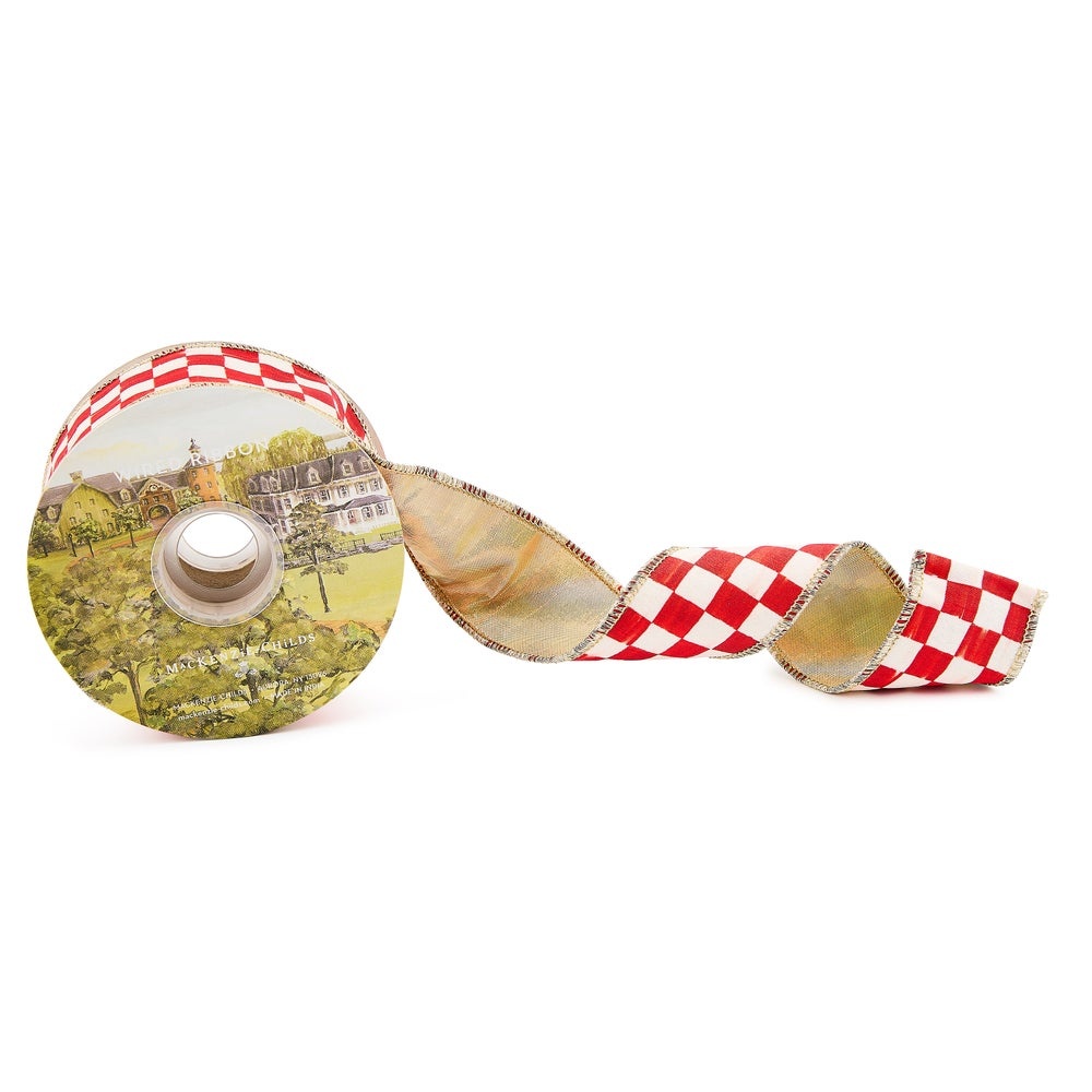 Red Check 2" Ribbon - ivory & birch