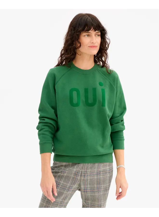 Flocked Oui Evergreen Sweatshirt - - ivory & birch