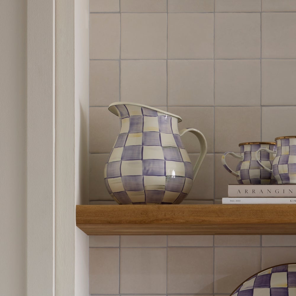 Violet Check Pitcher - ivory & birch