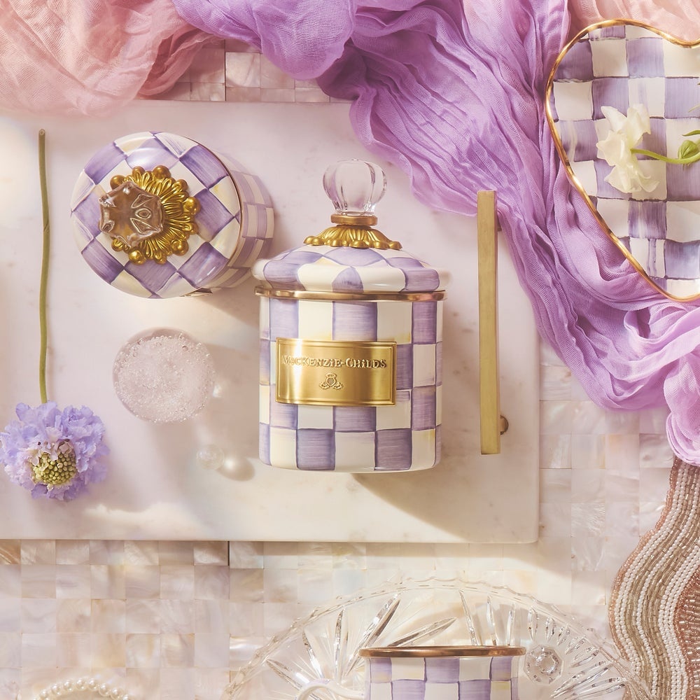 Violet Check Demi Canister - ivory & birch