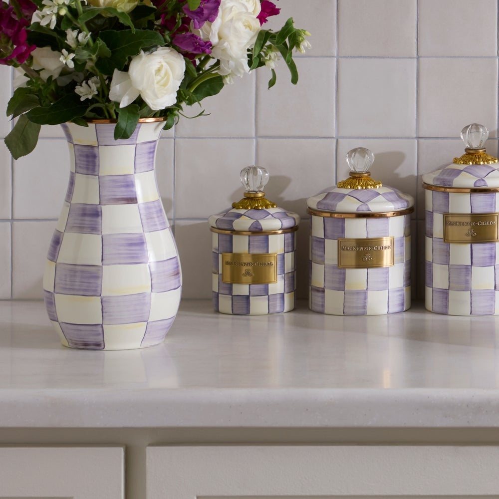Violet Check Demi Canister - ivory & birch