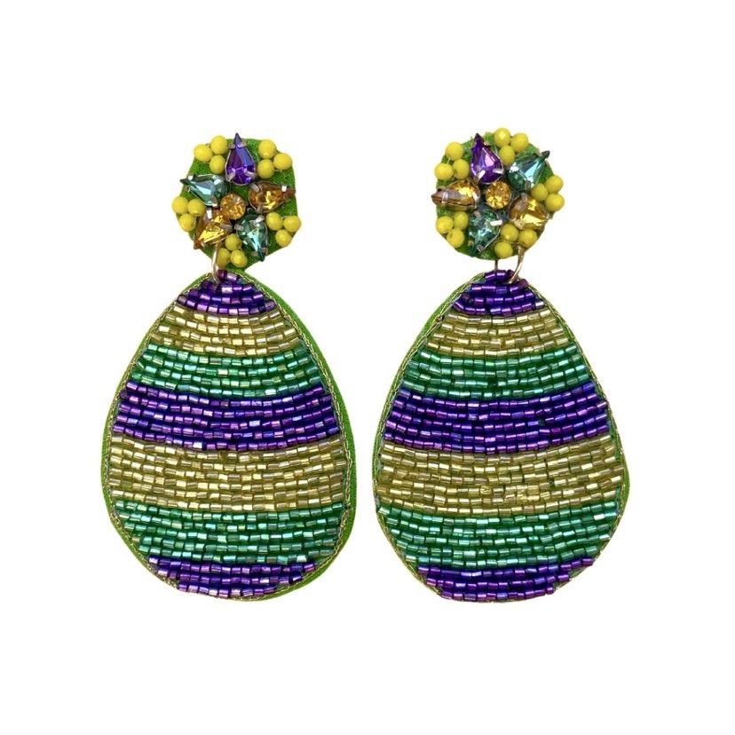 Mardi Gras Beaded Egg Earrings Fleurty Girl