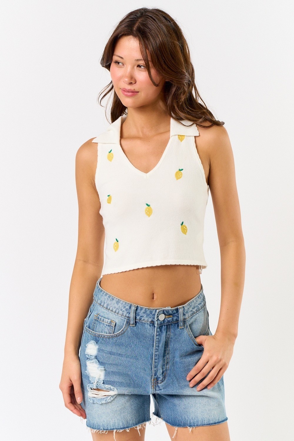 Lemon Squeeze Embroidered Knit Tank - Etiquette Boutique