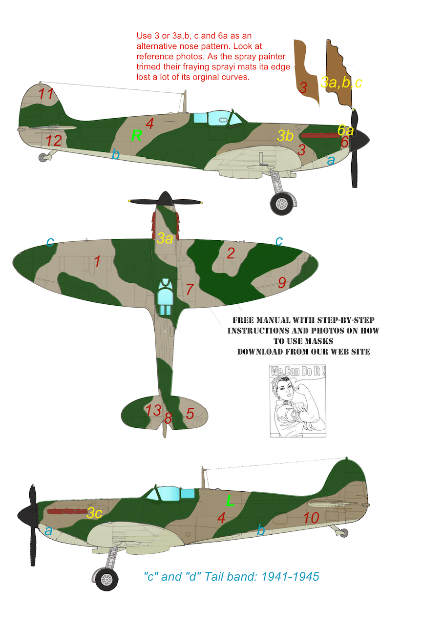 Top Notch Spitfire Mk.1 to Mk.V Pattern A camouflage paint mask 1:48 ...