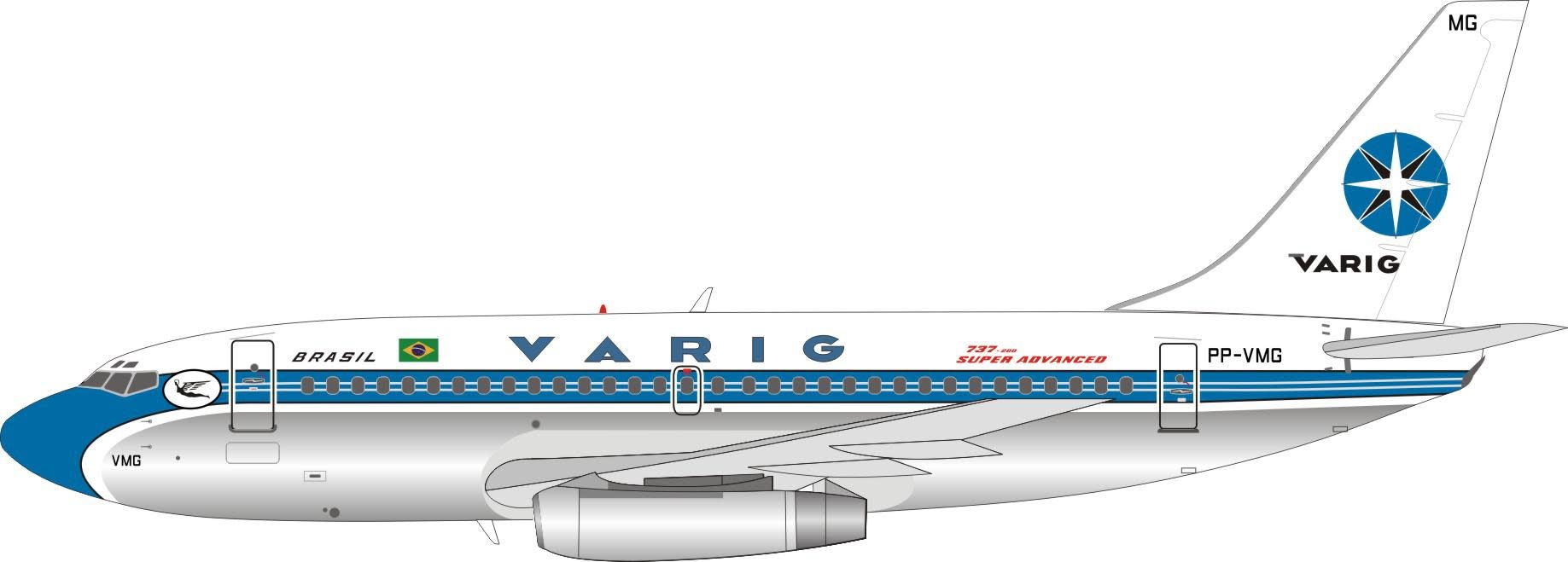 B737-200 Varig old livery PP-VMG 1:200 polished - avworld.ca