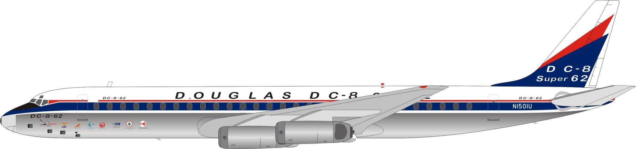 DC8-62 Douglas House livery N1501U 1:200 polished with stand - avworld.ca