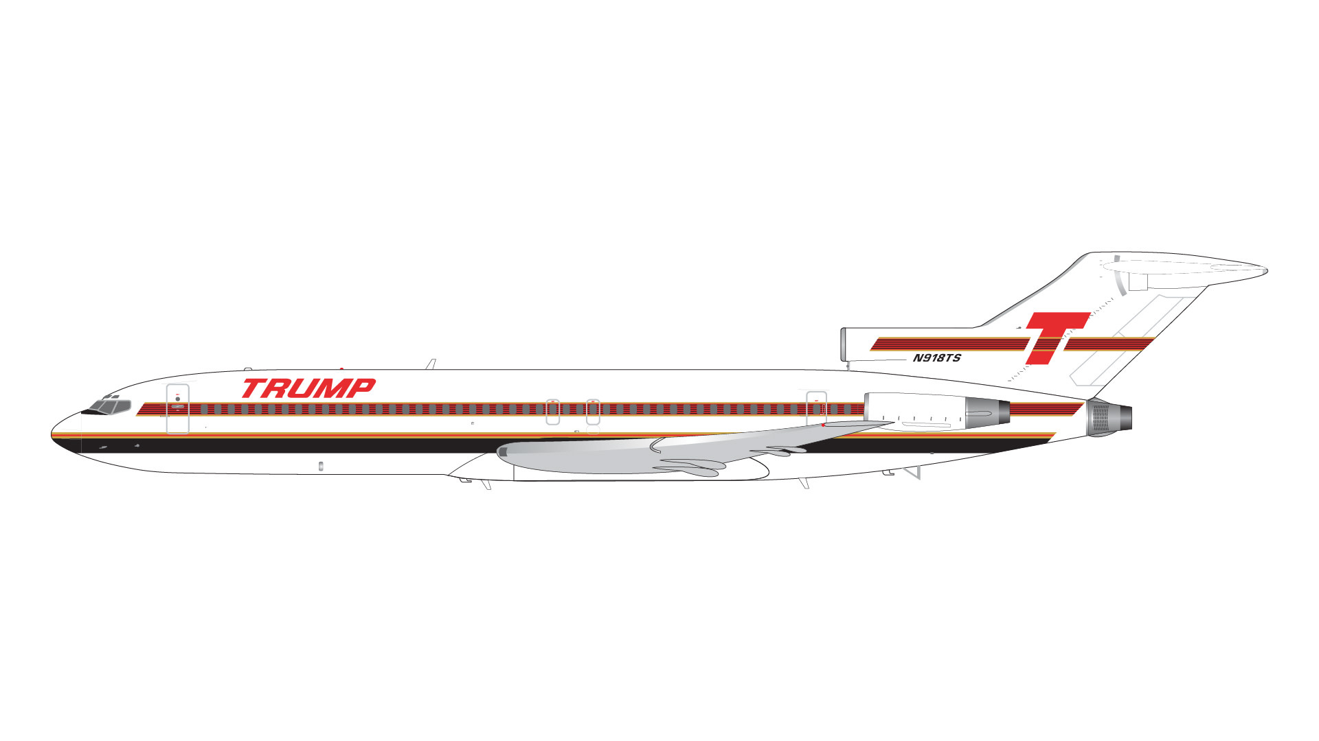 B727-200 Trump Shuttle N918TS 1:200 with stand - avworld.ca