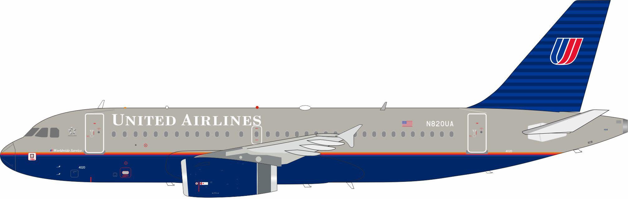 A319 United Airlines battleship grey N820UA 1:200 - avworld.ca