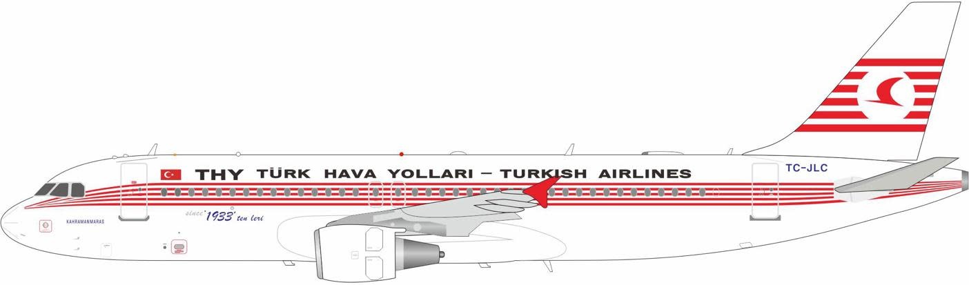 A320 Turkish Airlines retro livery TC-JLC 1:200 with stand - avworld.ca
