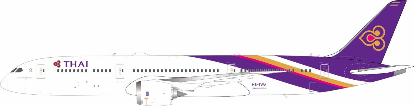 B787-9 Dreamliner Thai Airways HS-TWA 1:200 with stand - avworld.ca
