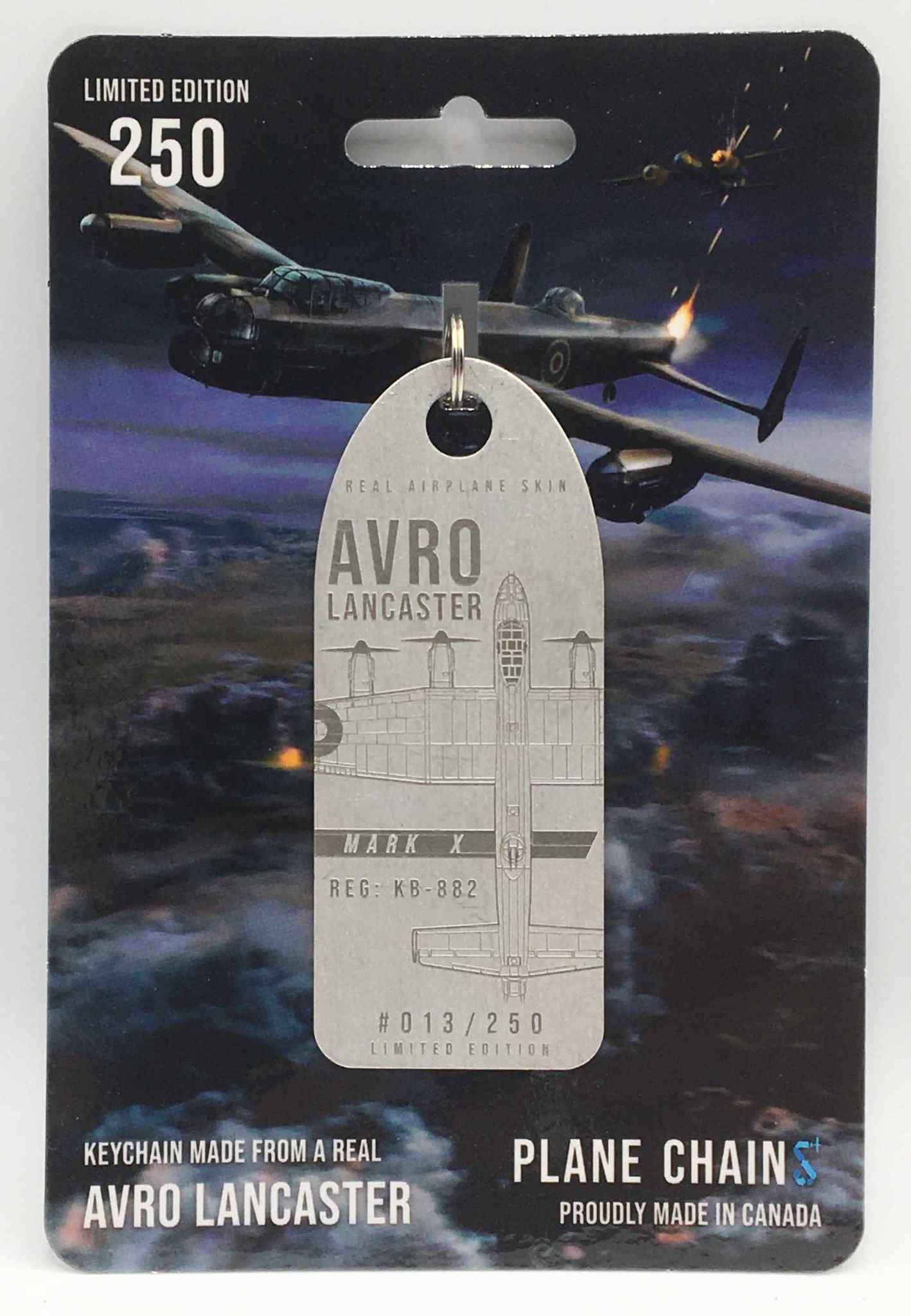 Avro Lancaster Mark X KB882 chrome metal aircraft skin tag - avworld.ca