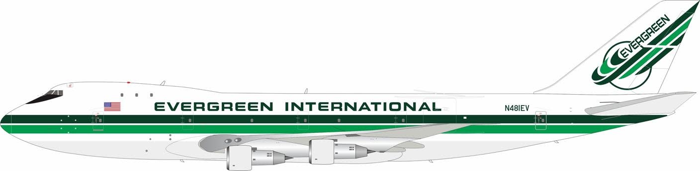 B747-100SF Evergreen International N481EV 1:200 with stand - avworld.ca
