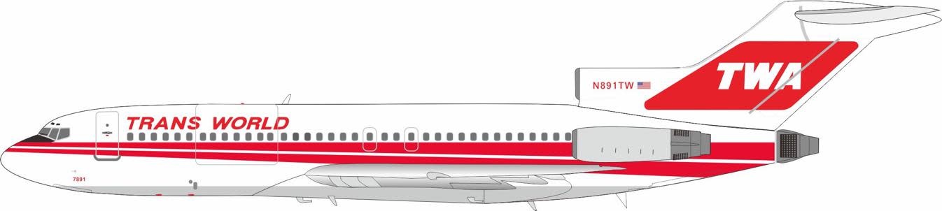 B727-31C TWA Trans World Airlines red poly livery N891TW 1:200 with ...