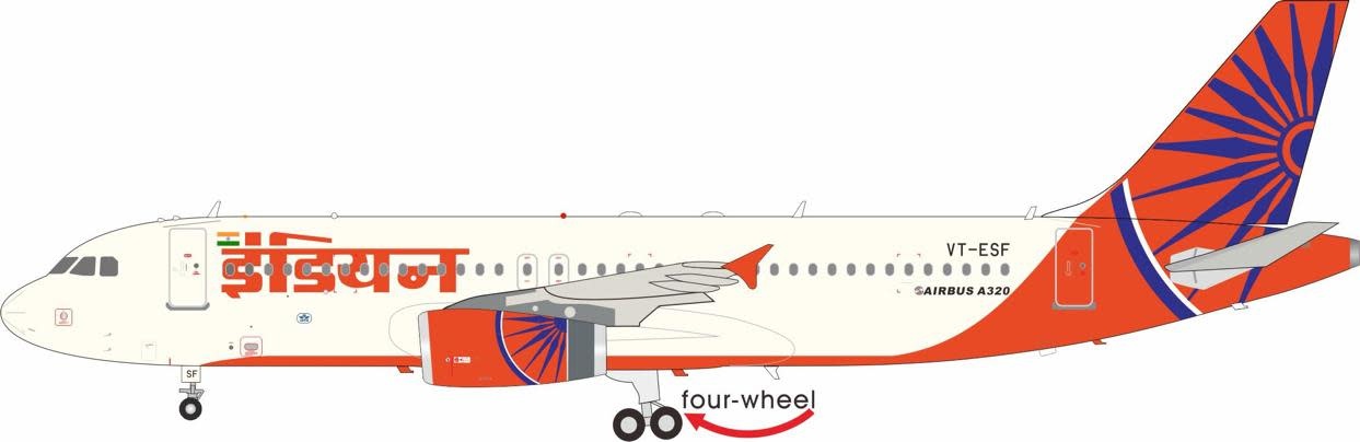 A320-200 Indian Airlines 1980s livery 4 wheel main bogey VT-ESJ 1:200 ...
