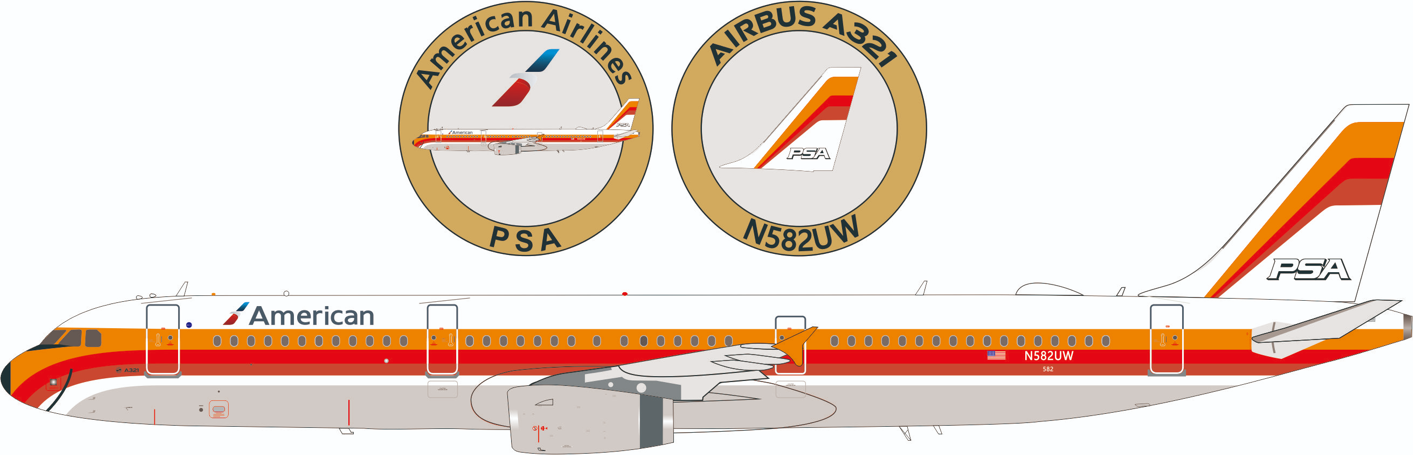 A321 American PSA retro livery N582UW 1:200 with stand & coin - avworld.ca