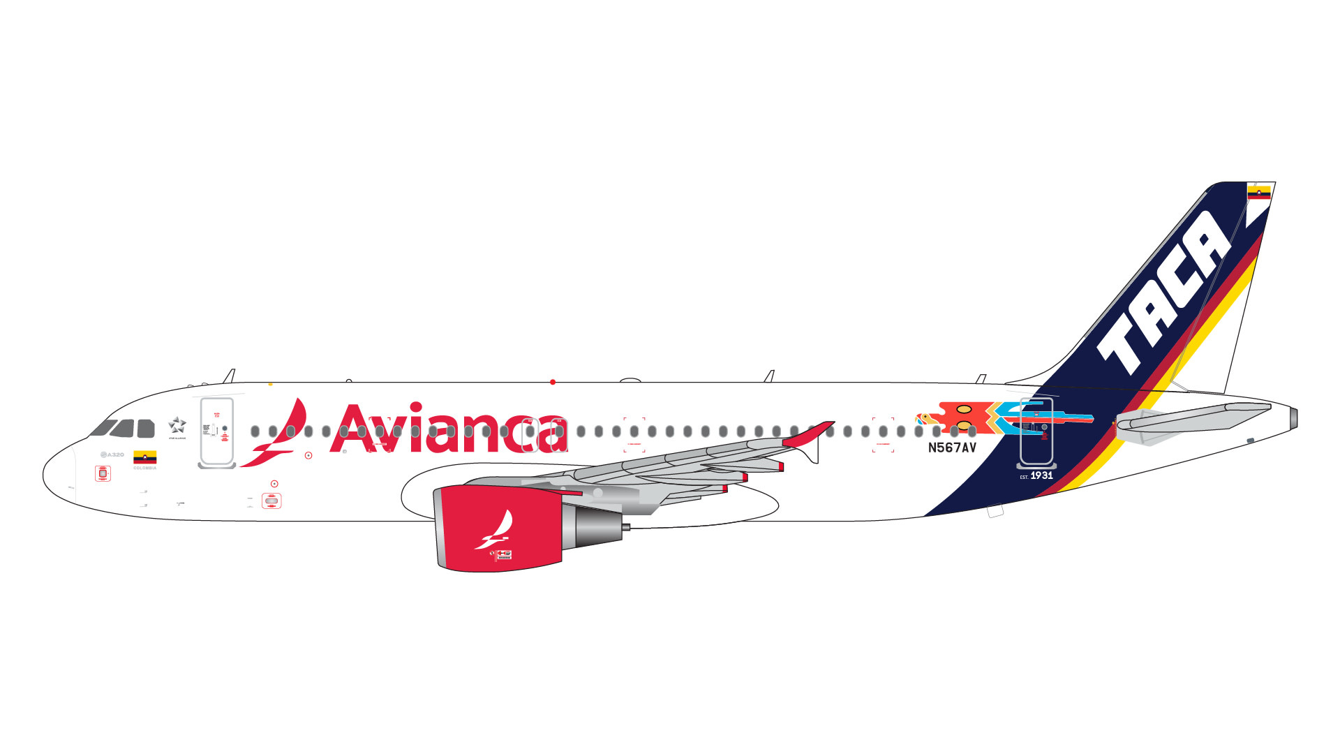 A320 Avianca N567AV "TACA" retro livery 1:400 - avworld.ca