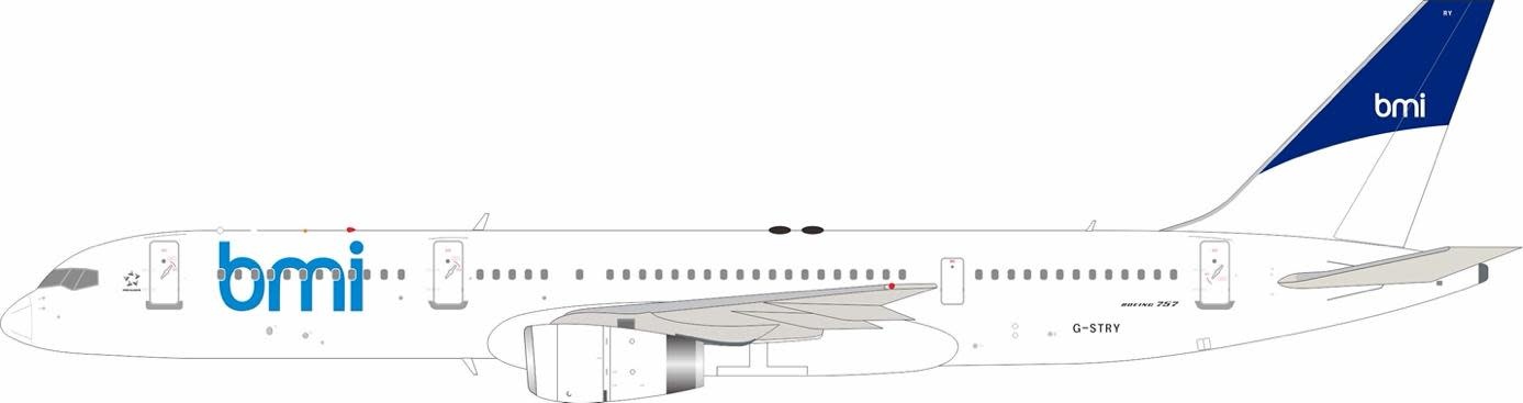 B757-200 BMI British Midland white livery G-STRY 1:200 with stand ...