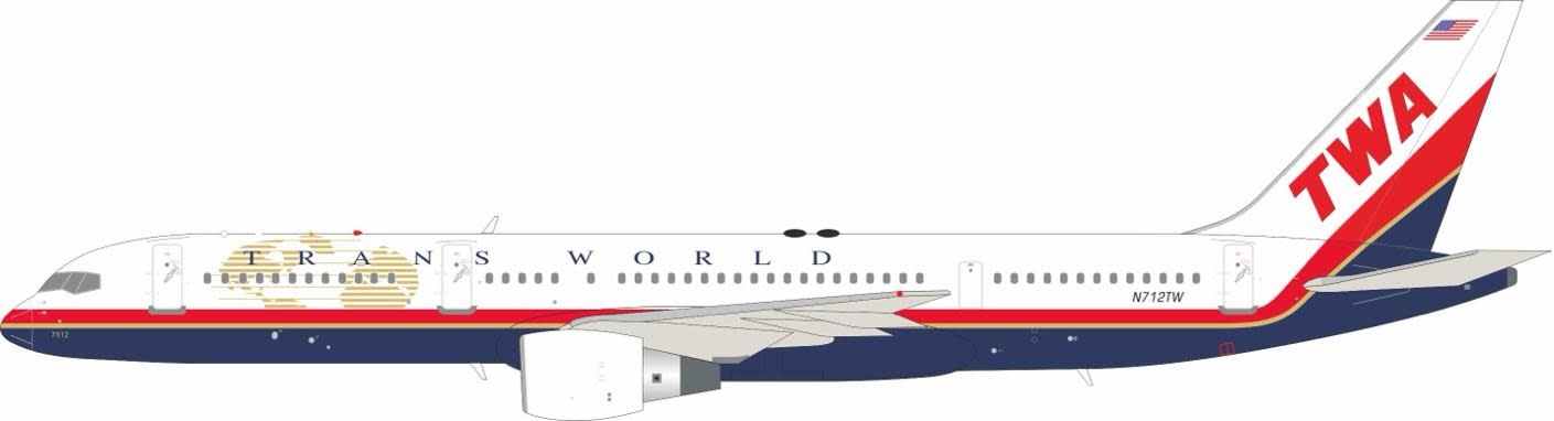 B757-200 TWA Trans World Airlines final livery N712TW 1:200 with stand ...