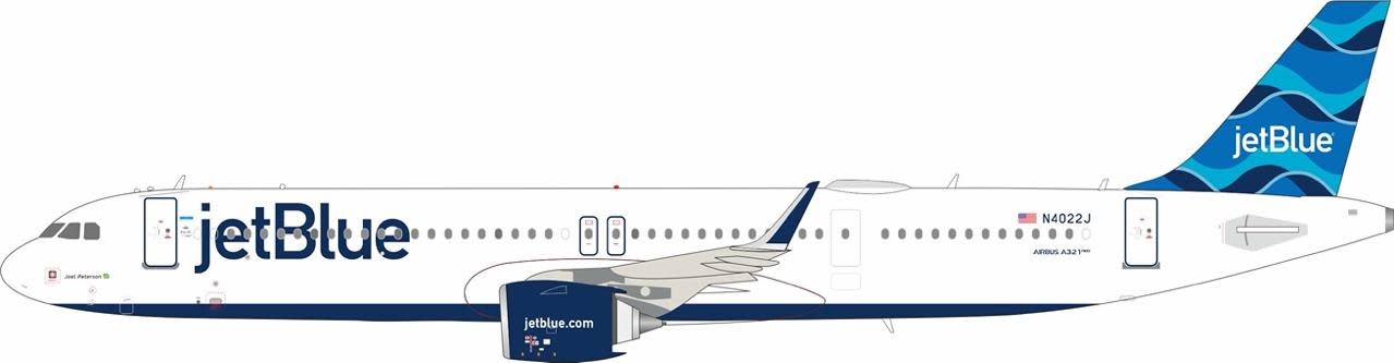 A321neo JetBlue Airways wavy tail N4022J 1:200 with stand - avworld.ca