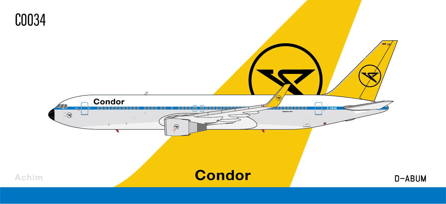 B767-300ER(W) Condor 1980s retro yellow tail livery D-ABUM 1:400 ...