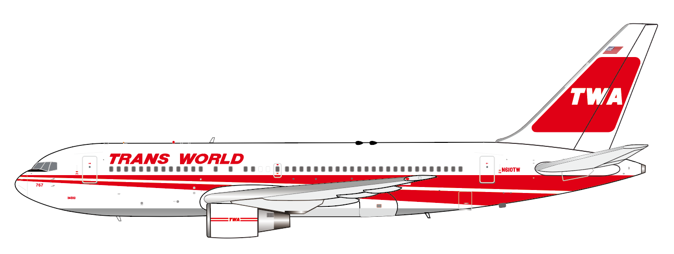 B767-200ER TWA Trans World Airlines Red poly livery N610TW 1:400 +pre ...