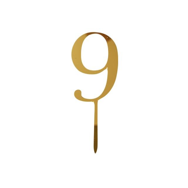 NUMBER 9 GOLD CAKE TOPPER - eCakeSupply