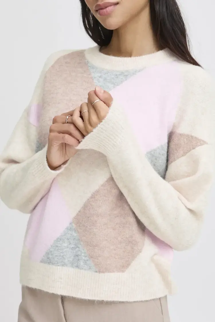 TRICOT OMEA ARGYLE - MARSHMALLOW MIX - Boutique La Penderie