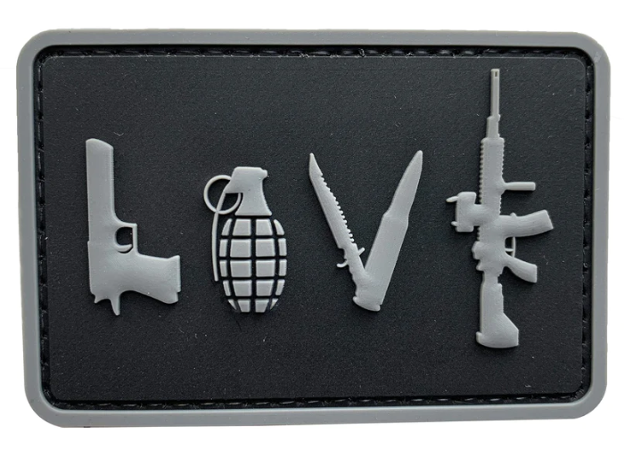 LOVE-Pistol Grenade Knife Rifle PVC Patch Grey - Joint Force Tactical