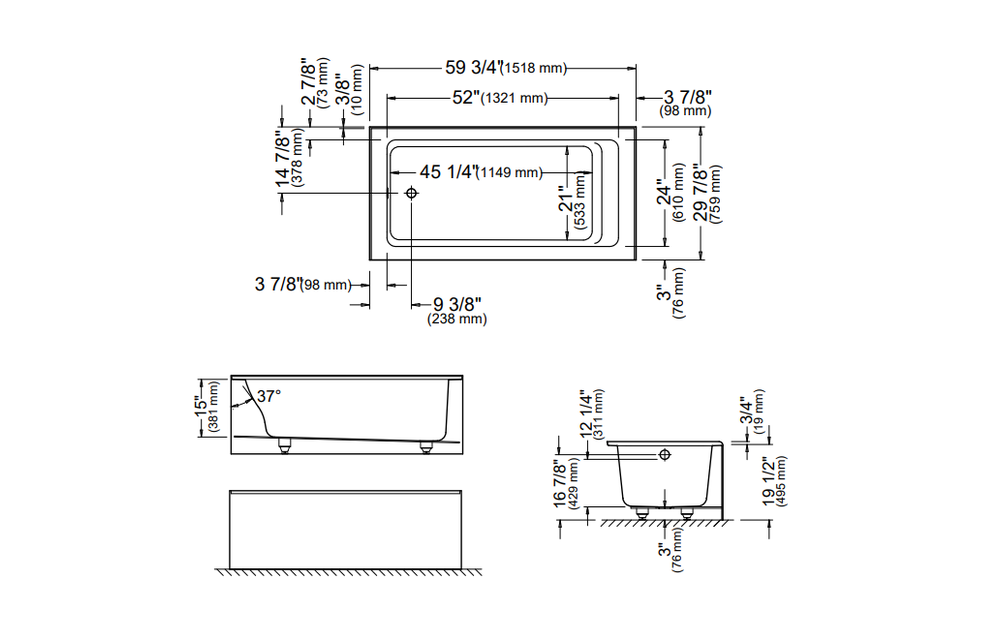 Neptune - PIA - AFR - 60x30 Bathtub - Dupont Kitchen and Bath Fixtures
