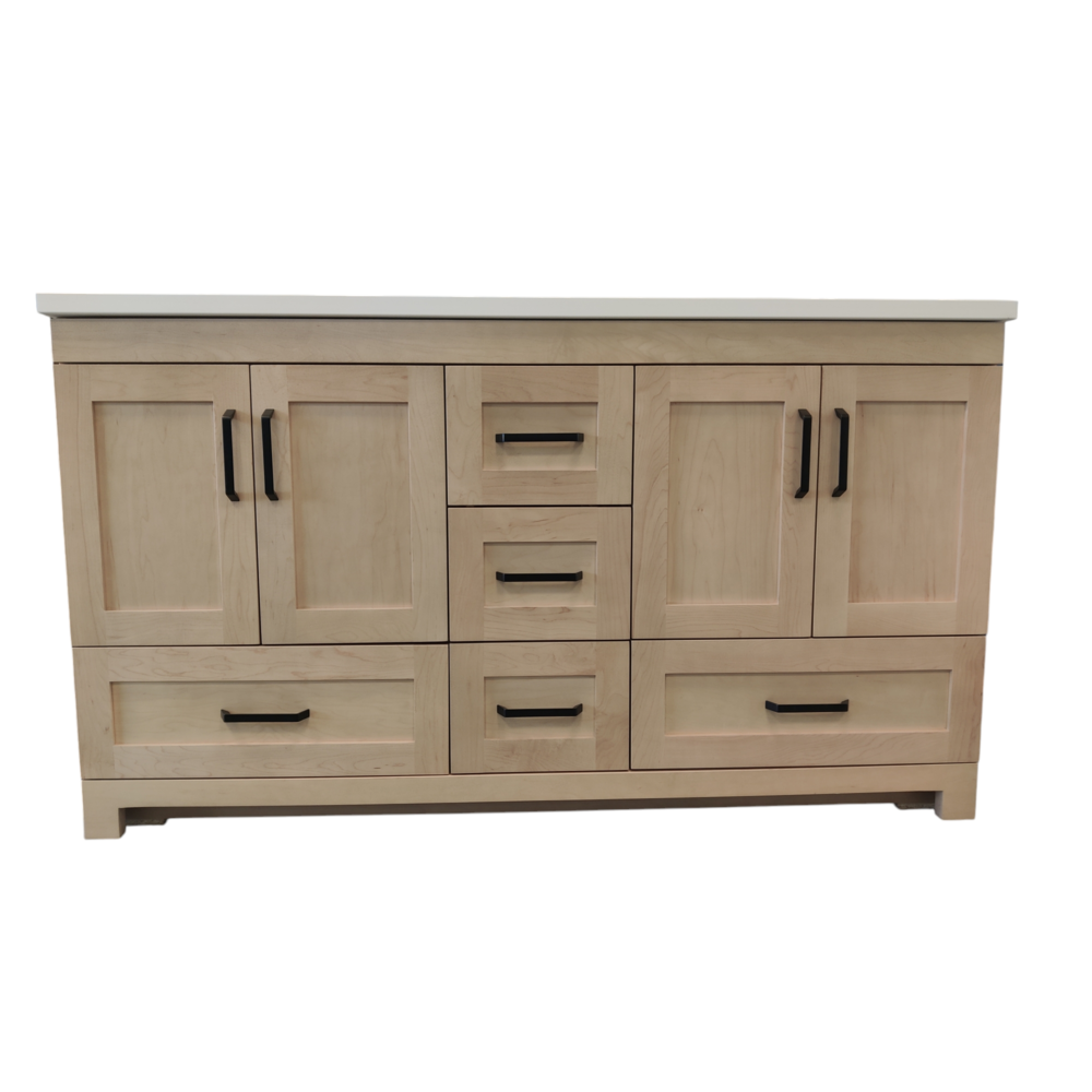 AHM - 60" Double Vanity - 4 Door - 3 Drawer + Bottom Drawer - Maple ...