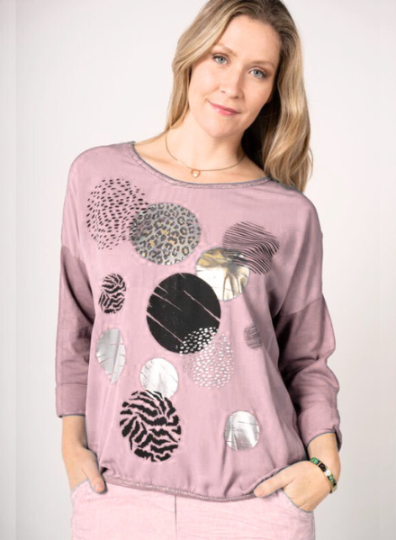 Mixed Metallic and Animal Print Long Sleeve Tee - Trader Mixed Metallic and Animal Print Long Sleeve Tee - Trader