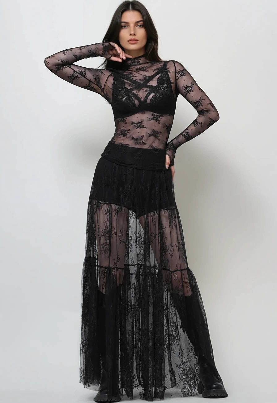 Floral Lace See Through Mesh Top - SeeSaw