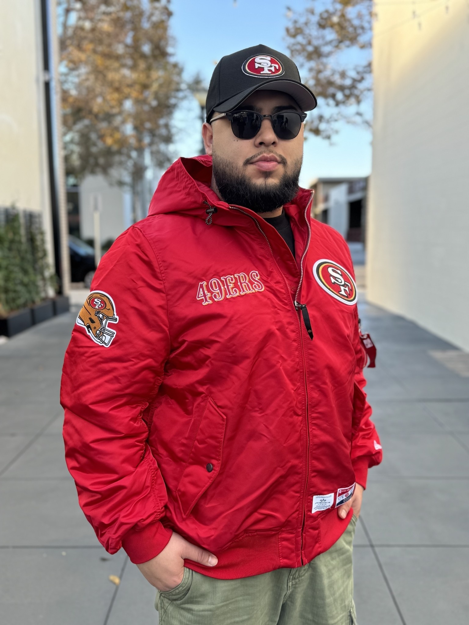 49ers Men's NE Red Hooded Alpha Jacket - The Locker Room of Downey