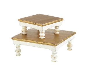 DISTRESSED WHITE AND GOLD RISER - The Attic Door Home/Bella Vita