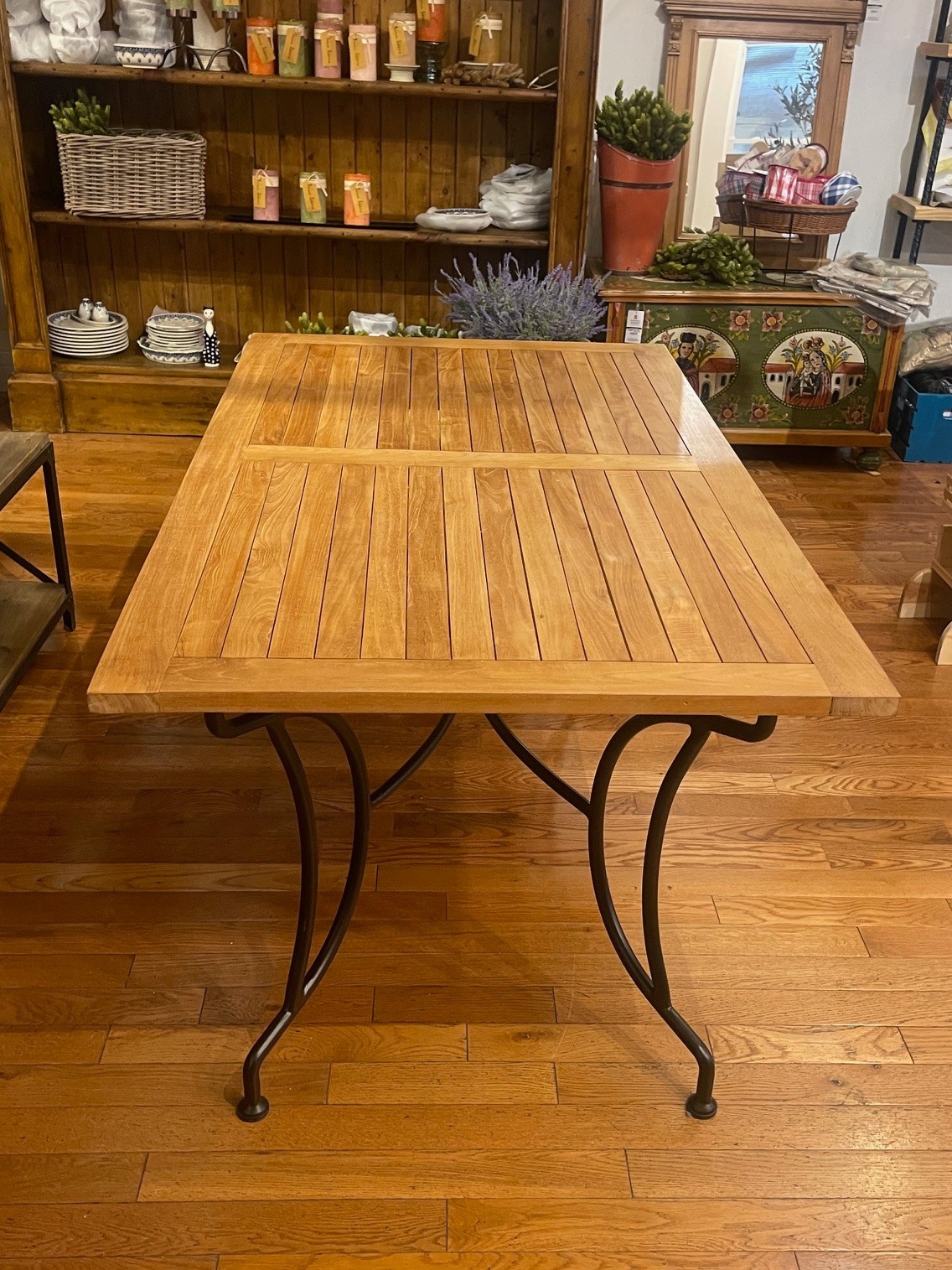 Iron Table With Teak Top. 63" Long x 35" Wide x 30" Tall - European ...