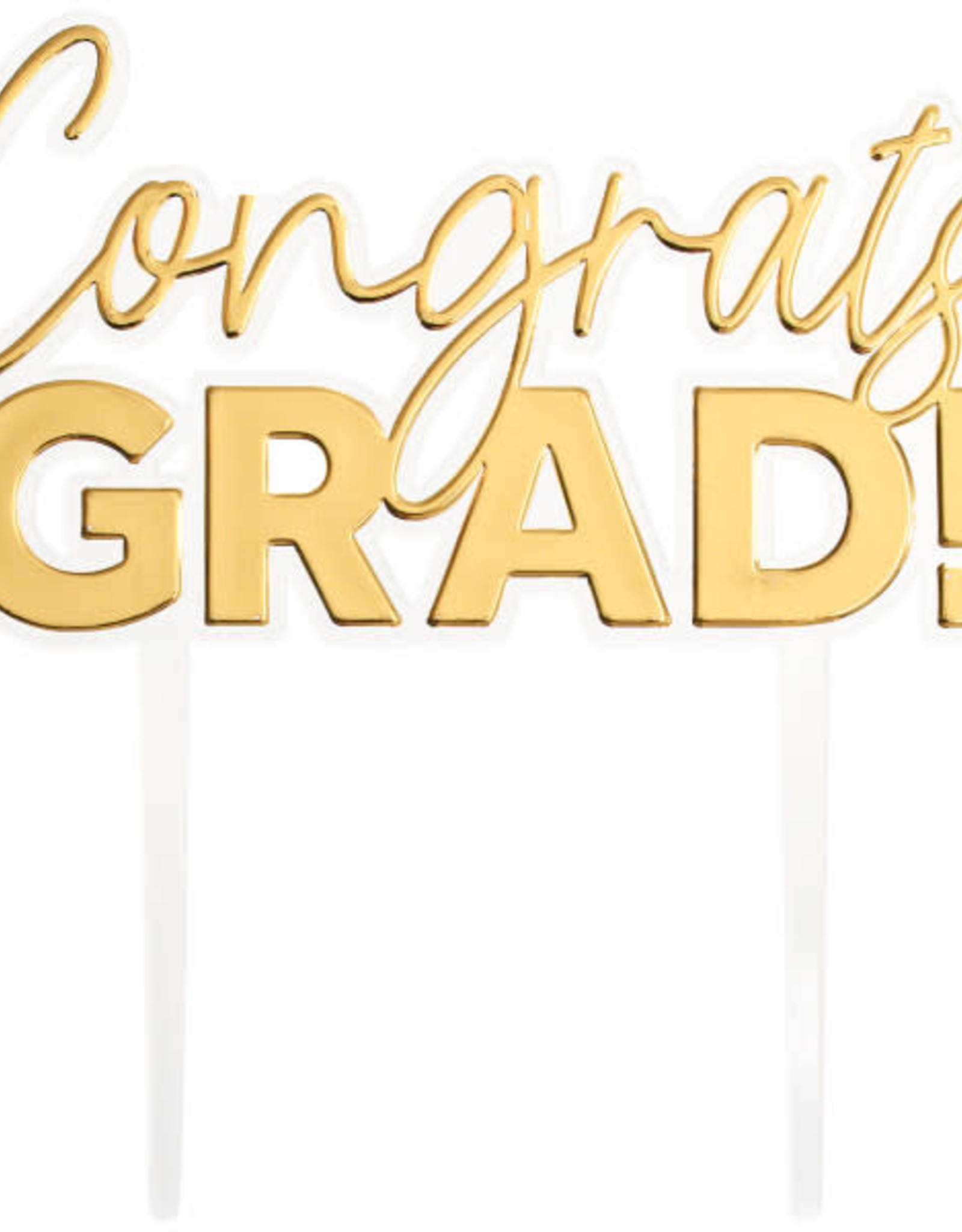 "Congrats Grad" Gold Cake Topper Pick - Sweet Baking Supply