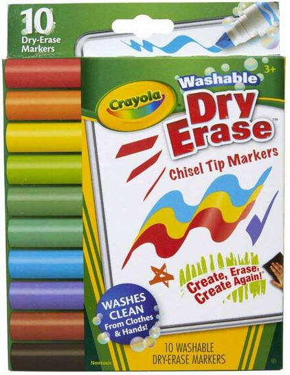 WASHABLE WEDGE TIP DRY ERASE MARKERS 10 CT - THE TOY STORE